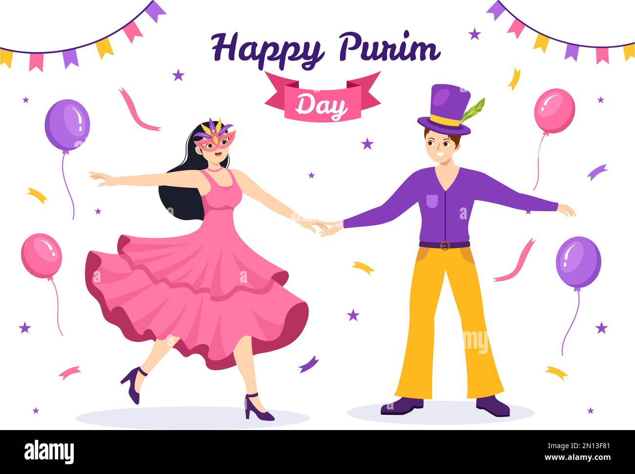 Happy Purim Illustration with Carnival Masks, Jewish Holiday and ...