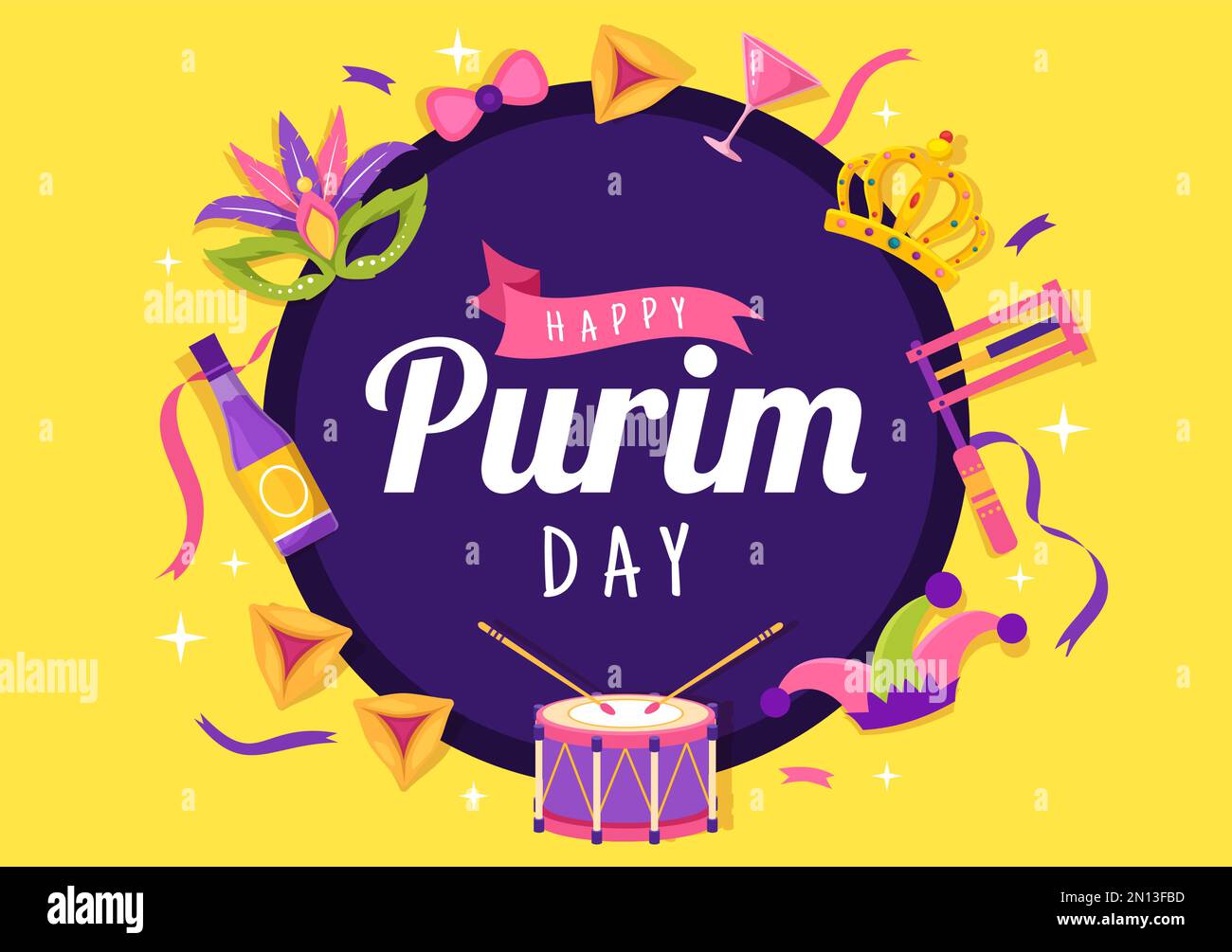 Happy Purim Illustration with Carnival Masks, Jewish Holiday and ...