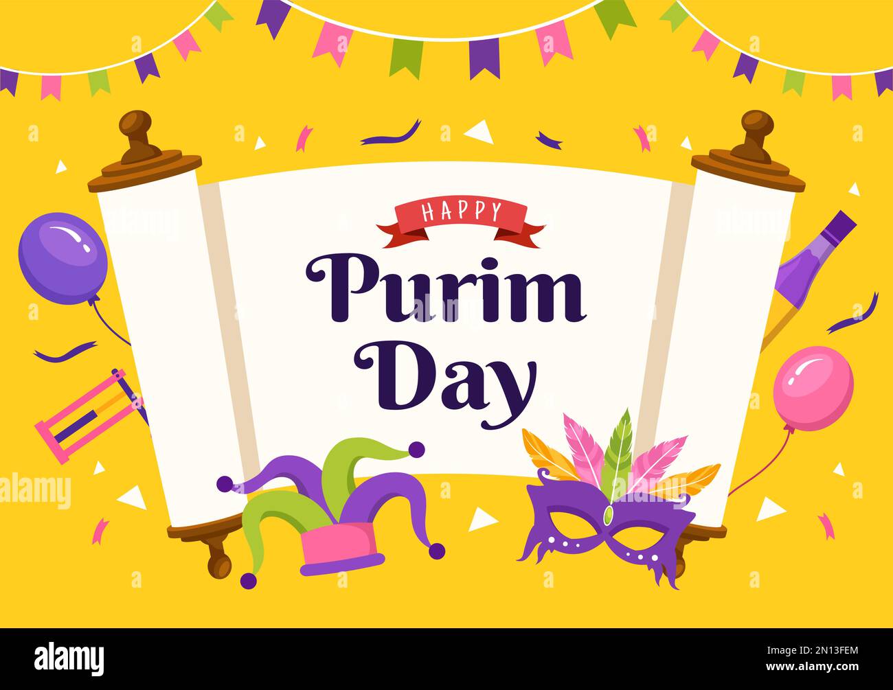 Happy Purim Illustration with Carnival Masks, Jewish Holiday and ...