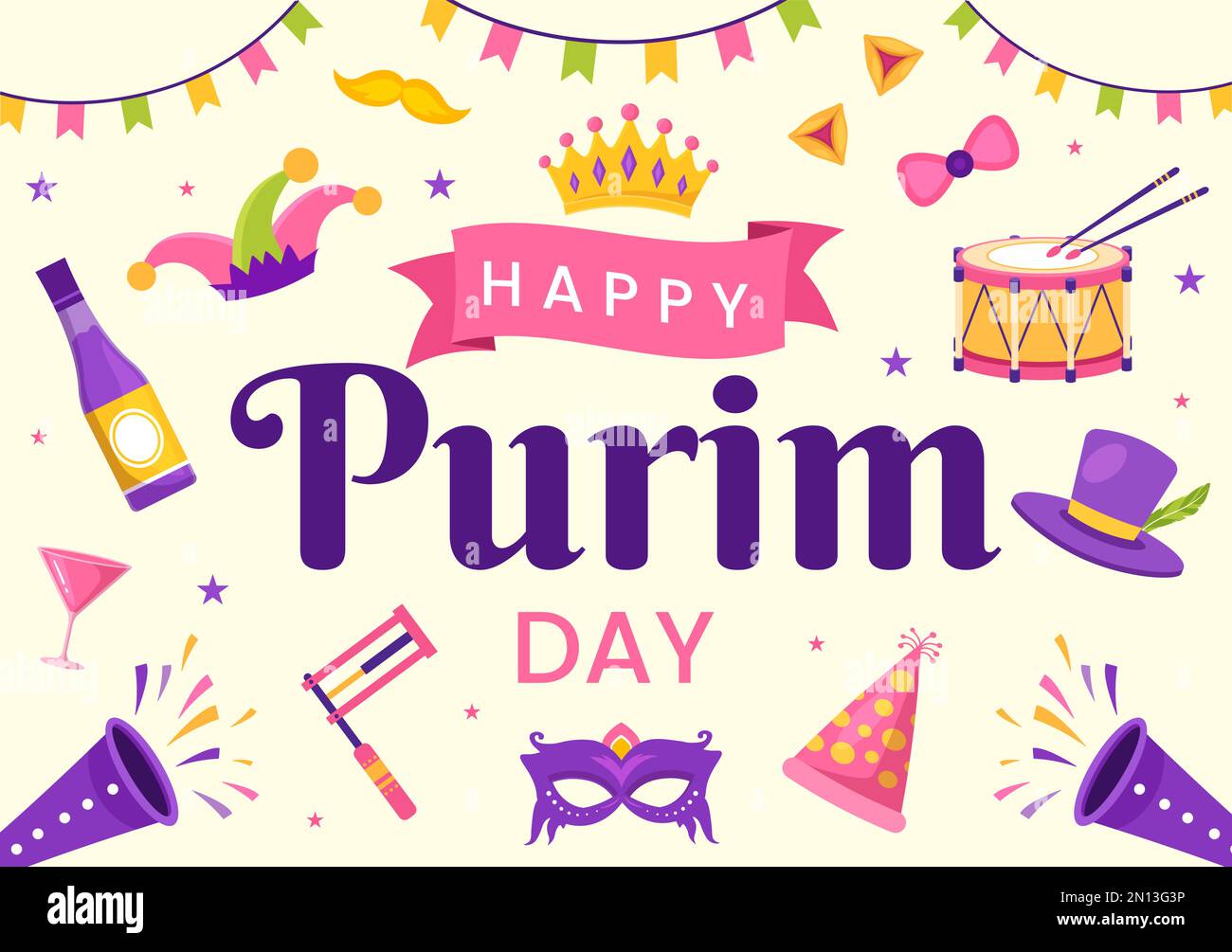 Happy Purim Illustration with Carnival Masks, Jewish Holiday and ...