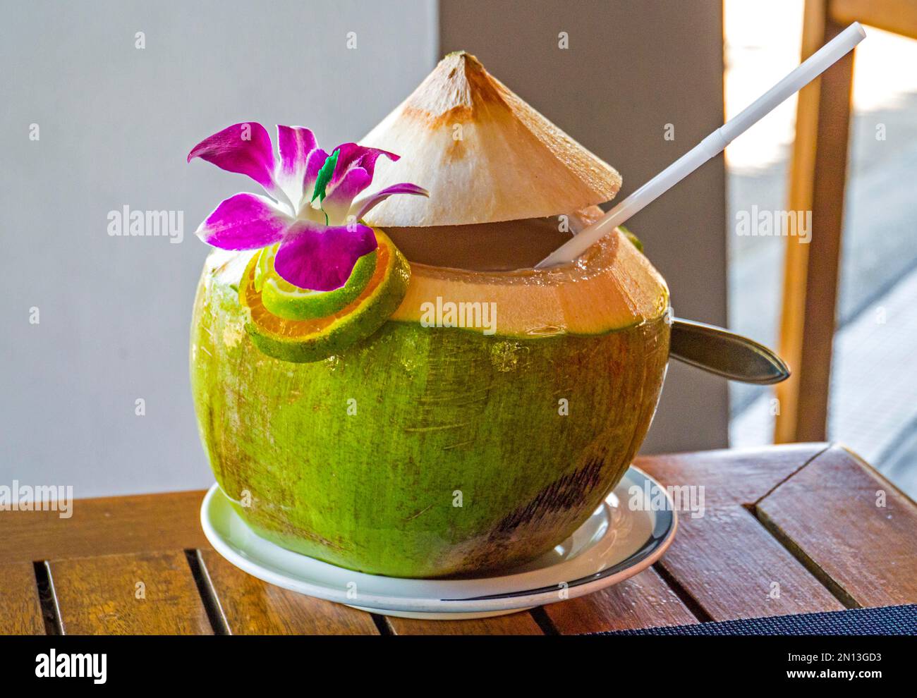 Coconut ready to drink, fruit, market, Phuket, Thailand, Asia Stock ...