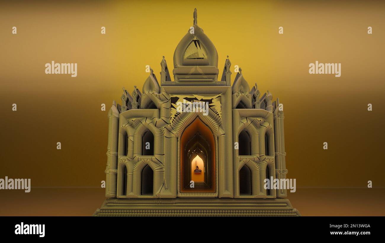 A 3D Illustrated architecture of a mosque. The Arabic letters ...
