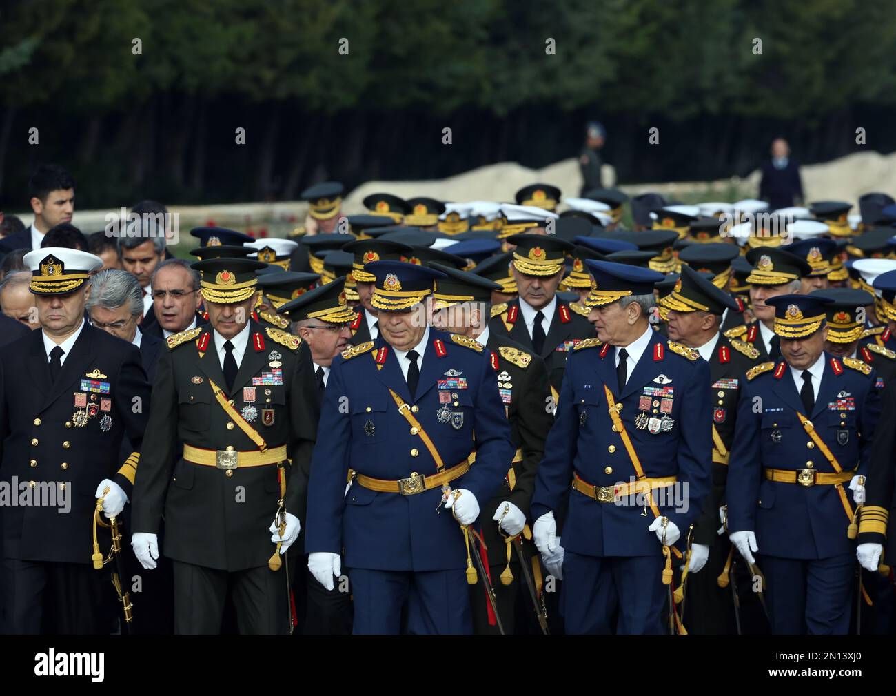 Turkish army commanders walk to the mausoleum of Turkey's founder ...