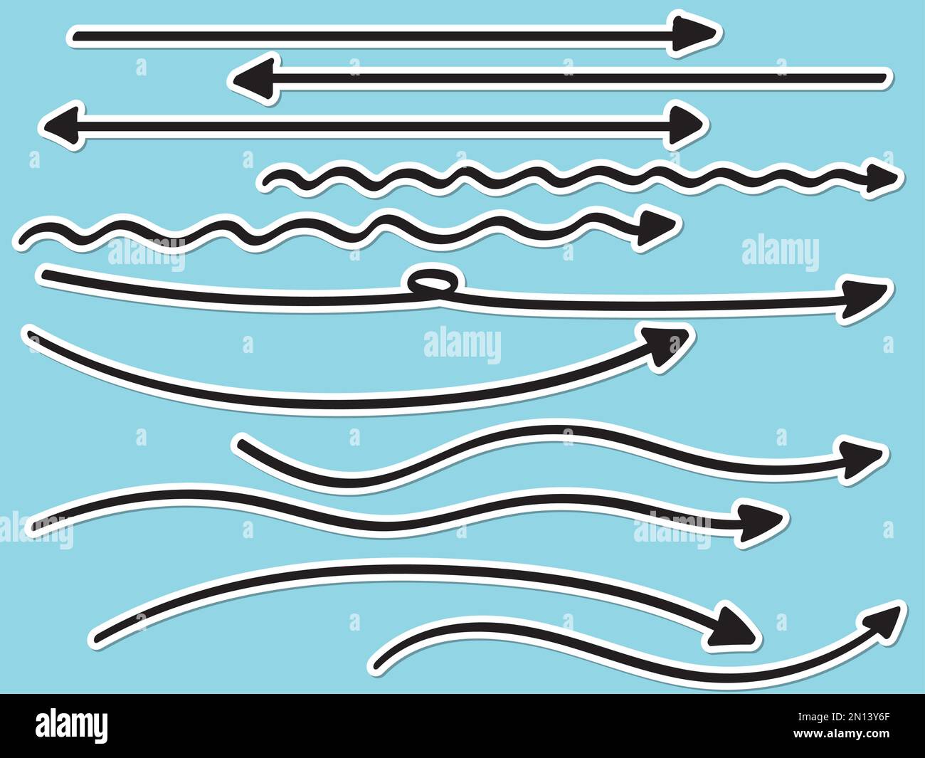 Handwritten long arrow set with white border like stickers. The tip of ...