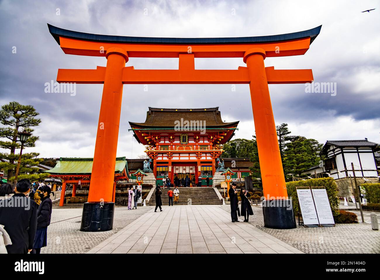 Buddhist temple in Kyoto with red pillars Stock Photo - Alamy