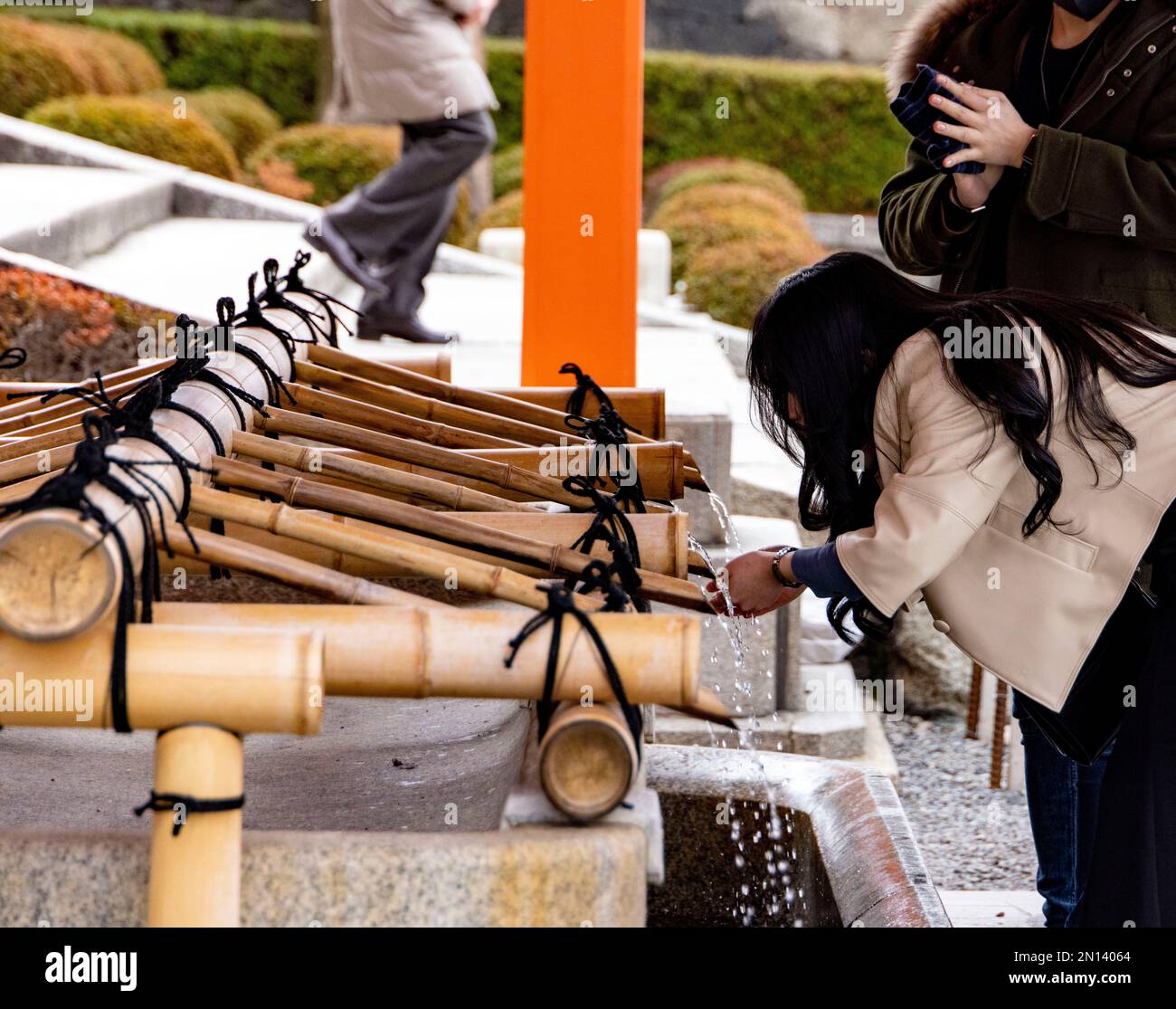 Buddhist temple in Kyoto with red pillars Stock Photo - Alamy