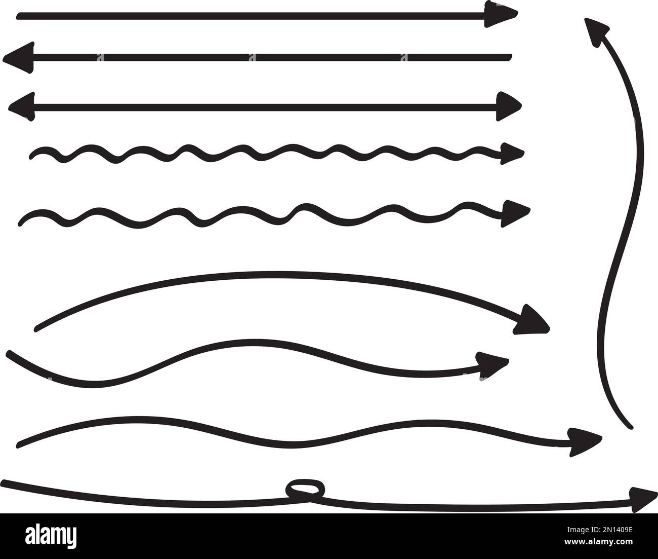 Handwritten long arrow set like drawn with a marker. The tip of the ...