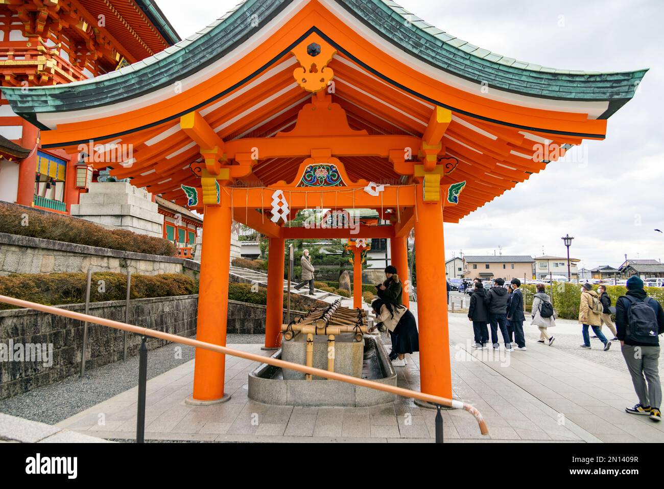 Buddhist temple in Kyoto with red pillars Stock Photo - Alamy