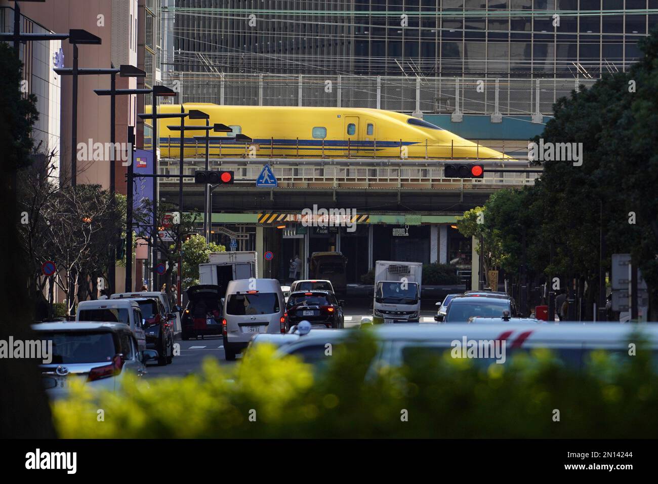 Shinkansen high-speed test trains or known as Doctor Yellow, moves ...