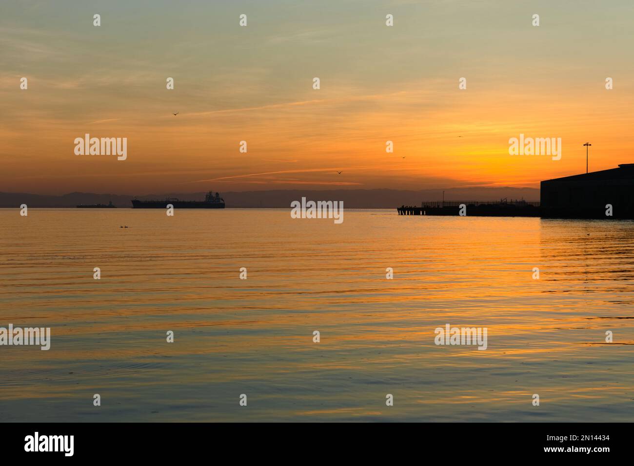 Waterfront of Warm Water Cove Park in San Francisco Bay with large ...