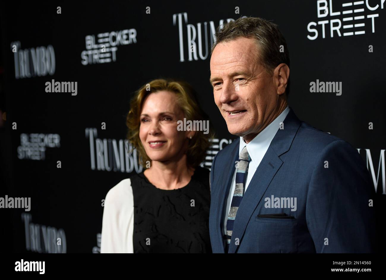 Bryan Cranston, star of "Trumbo," arrives with his wife Robin at the ...