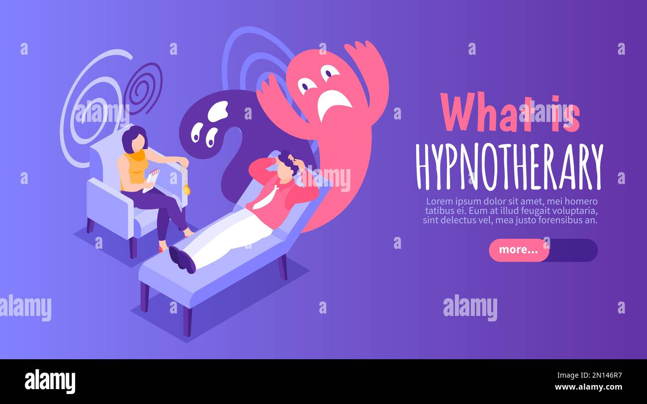 Isometric hypnosis therapy horizontal banner with patient telling his ...