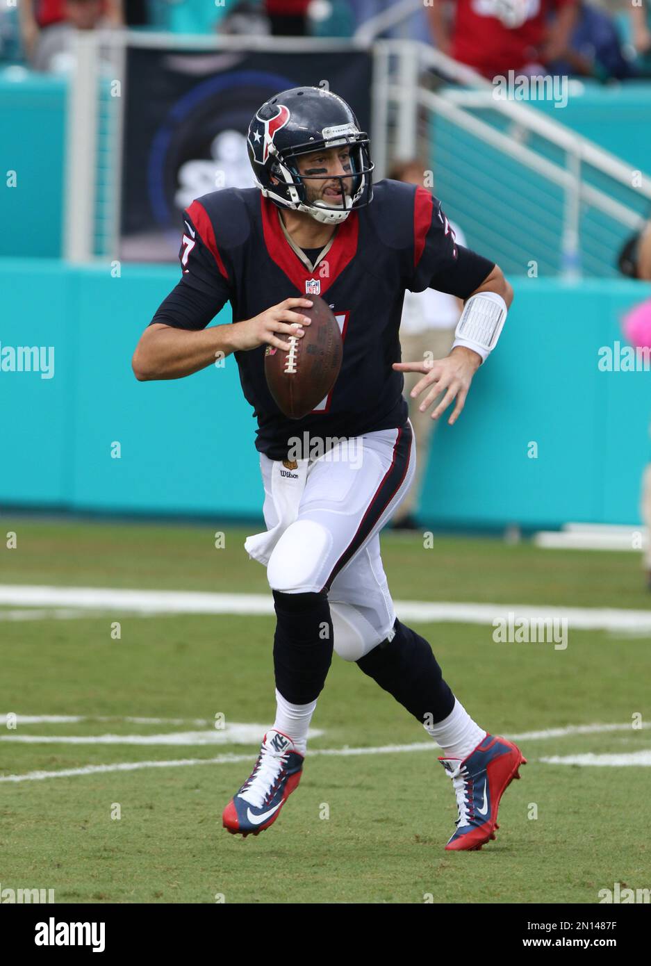 Brian Hoyer plays during an NFL football game between the Houston ...