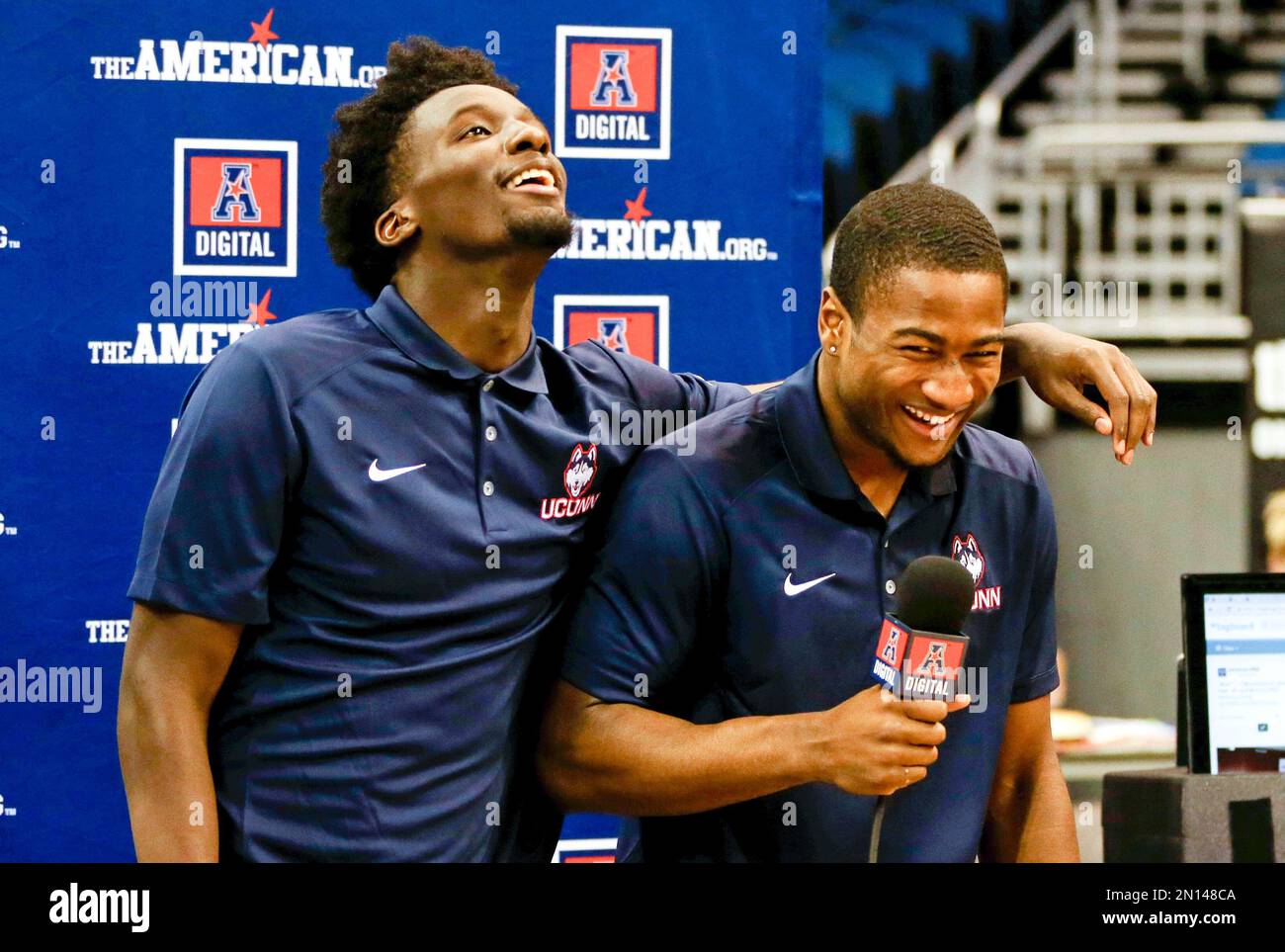 Connecticut's Daniel Hamilton, left, and Rodney Purvis share a laugh ...