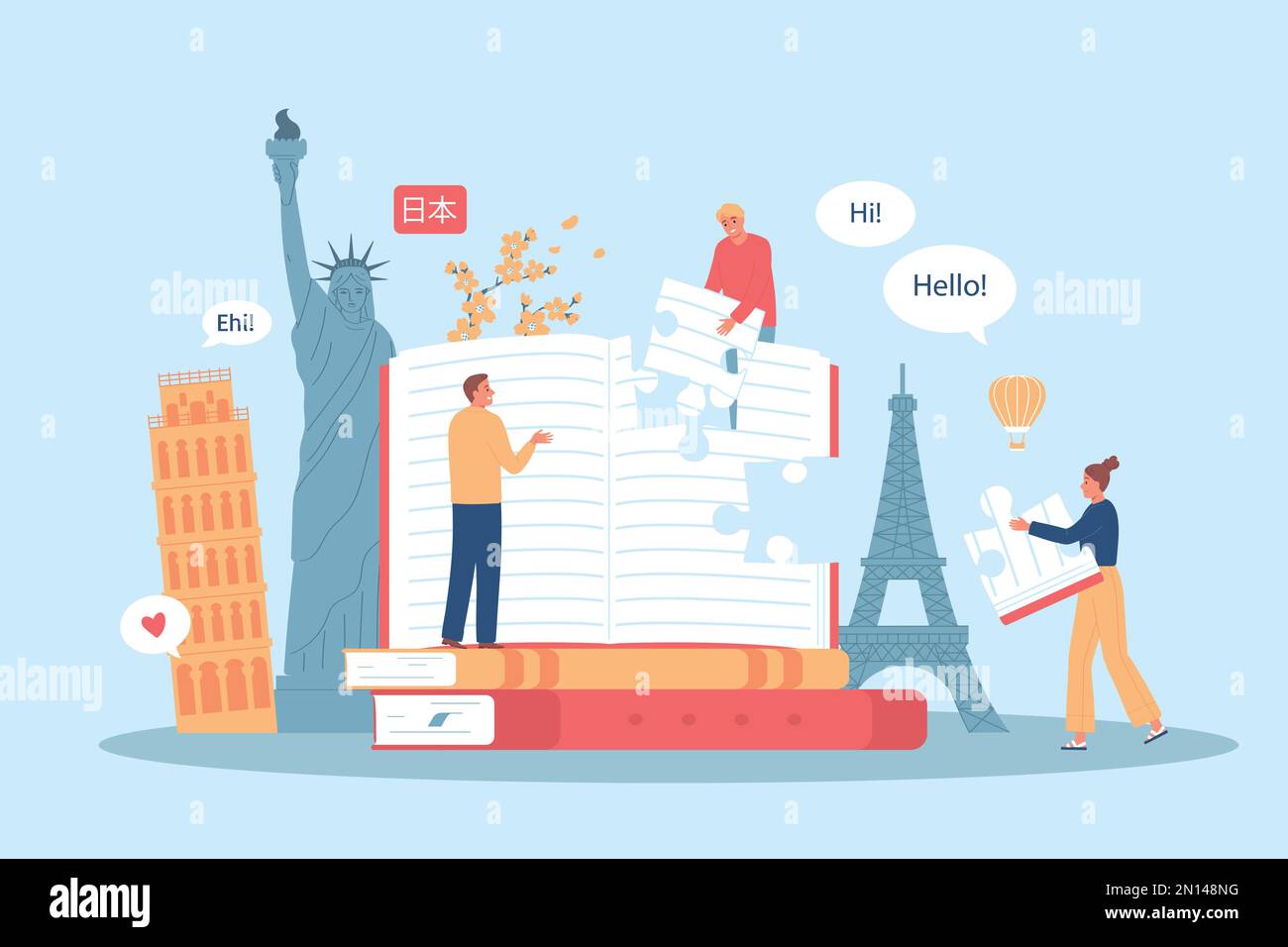 Language course flat composition with notebook and country symbols ...