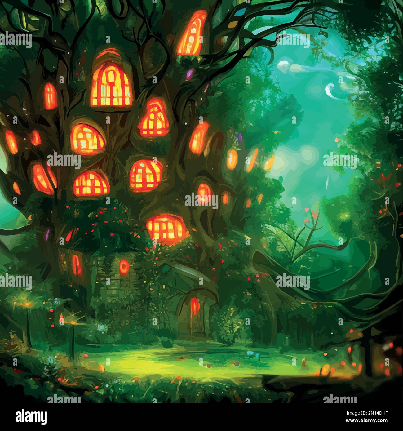 Medieval painting forest Stock Vector Images - Alamy