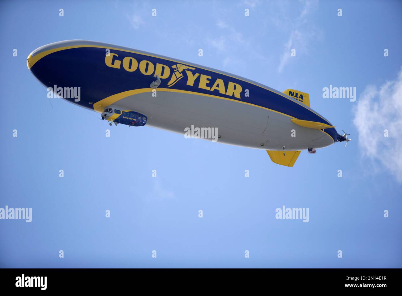 Goodyear’s Wingfoot One semi-rigid airship is shown during the first ...