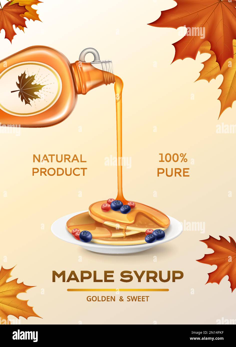 Pancakes with natural maple syrup realistic composition on background ...