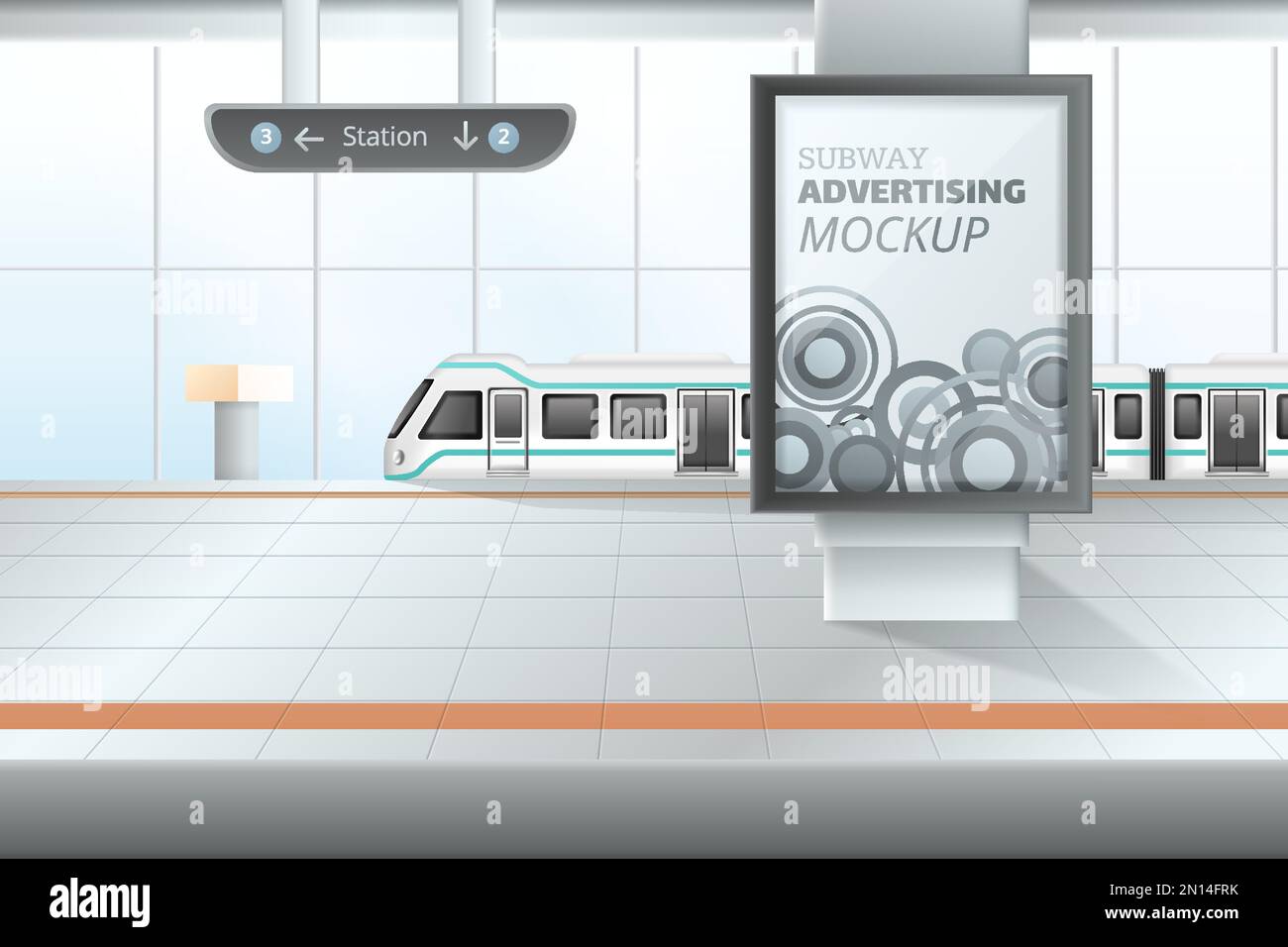 Realistic subway advertising mockup at underground train station vector ...