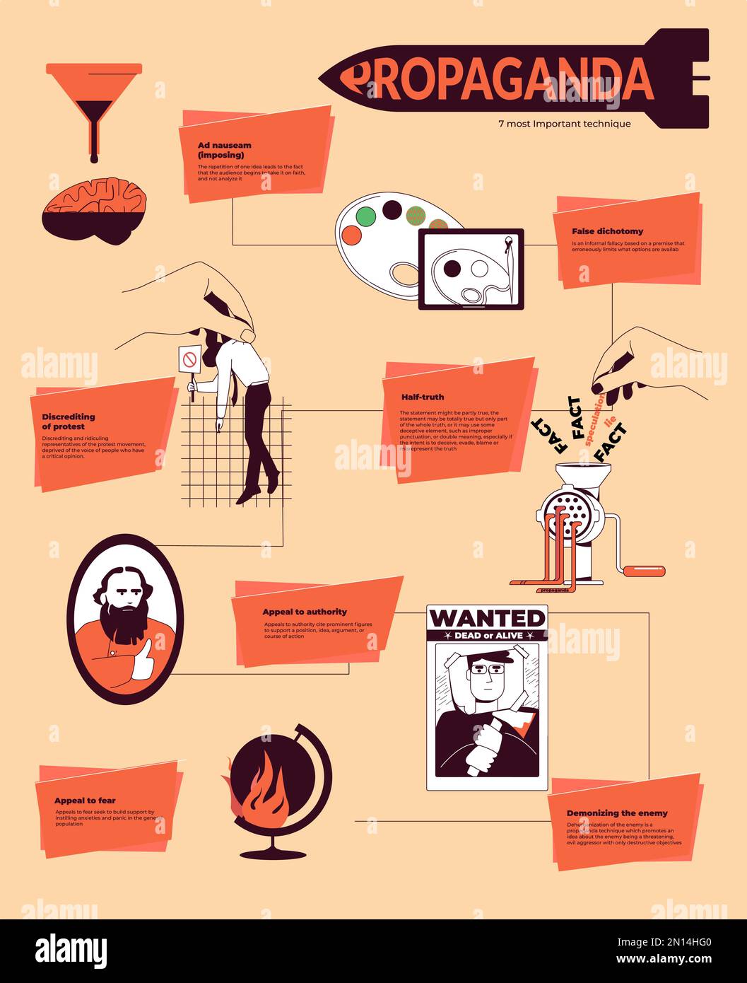 Propaganda infographics layout with articles in press with ...