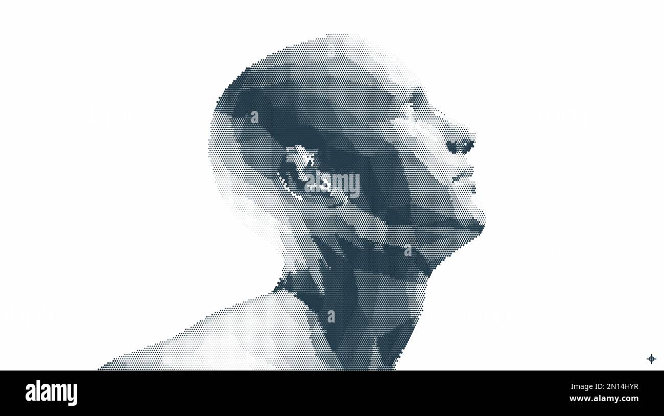 Abstract man head made from dots. Side view of dotted face background ...