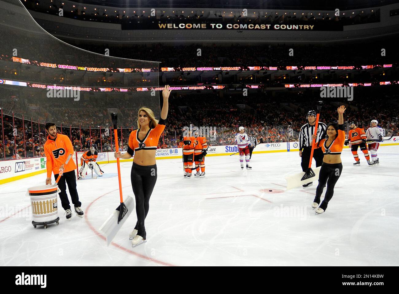 The Philadelphia Flyers ice girls are seen during an NHL hockey game ...