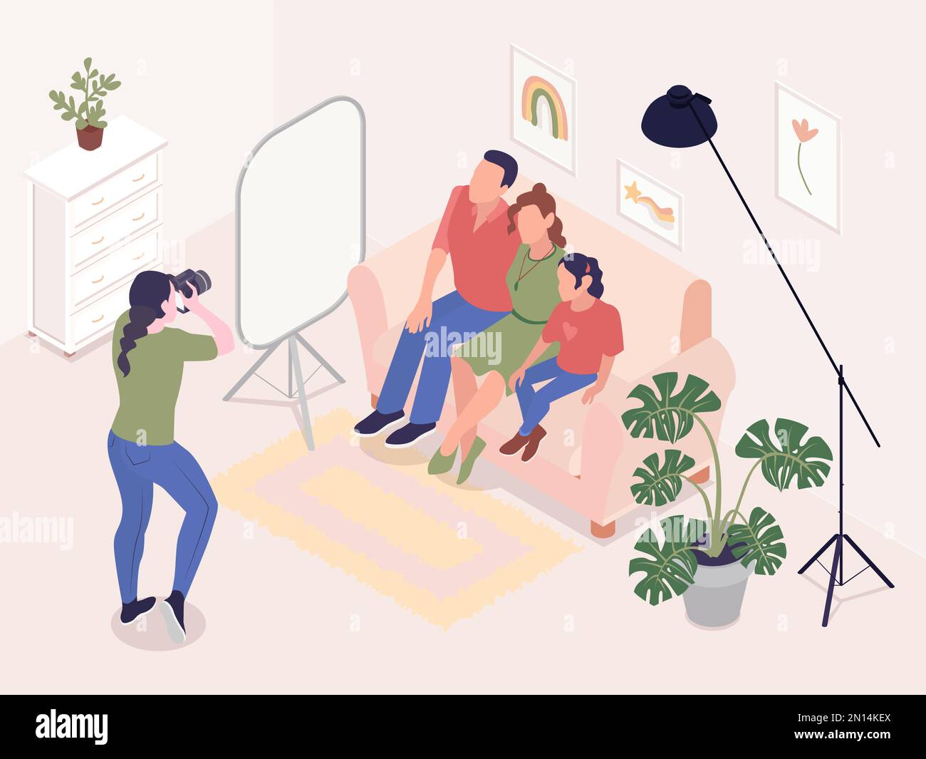 Photo session isometric background with invitee professional female ...