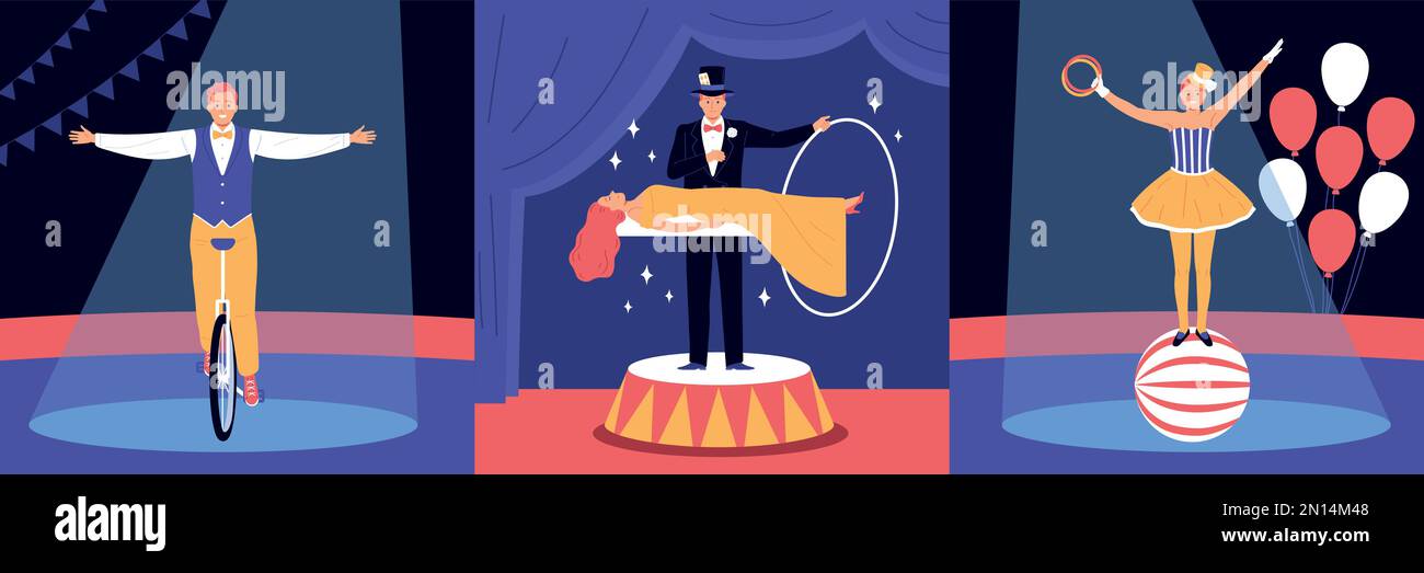 Circus flat concept set with magician and acrobat performers vector illustration Stock Vector ...
