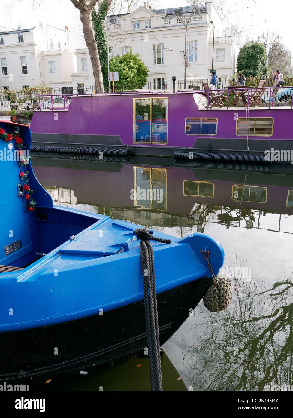 Barges moored on The Regents Canal in London England Stock Photo - Alamy