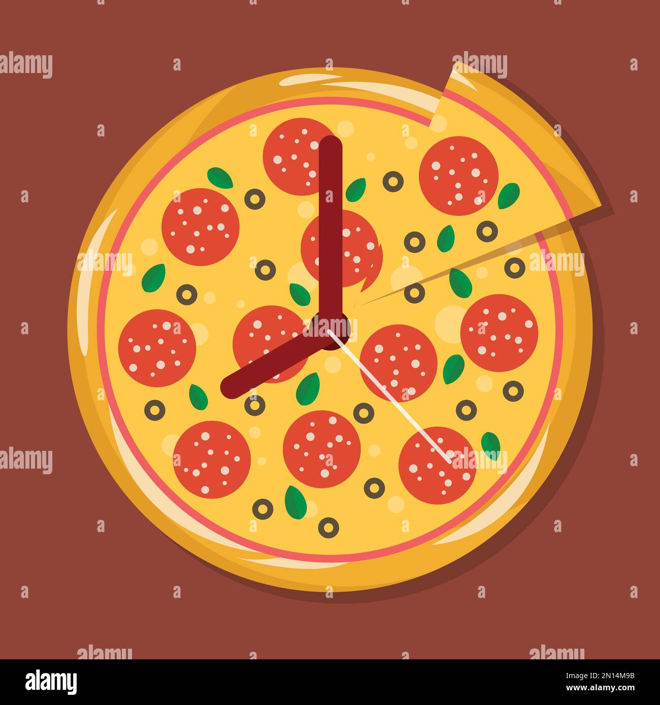 Clock pizza in flat style. delivery design concept. Vector illustration ...