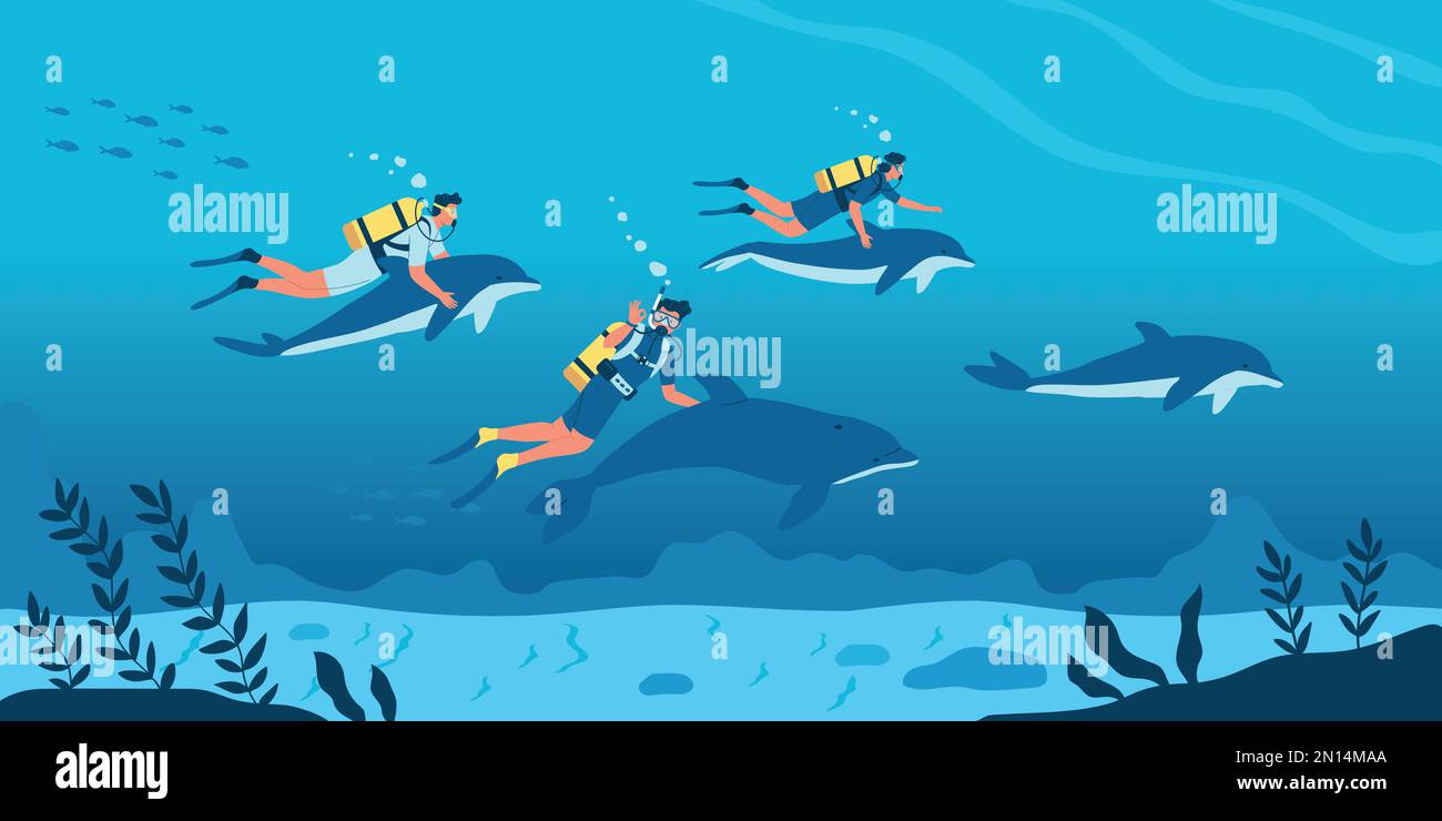 Dolphins swimming undersea Stock Vector Images - Alamy