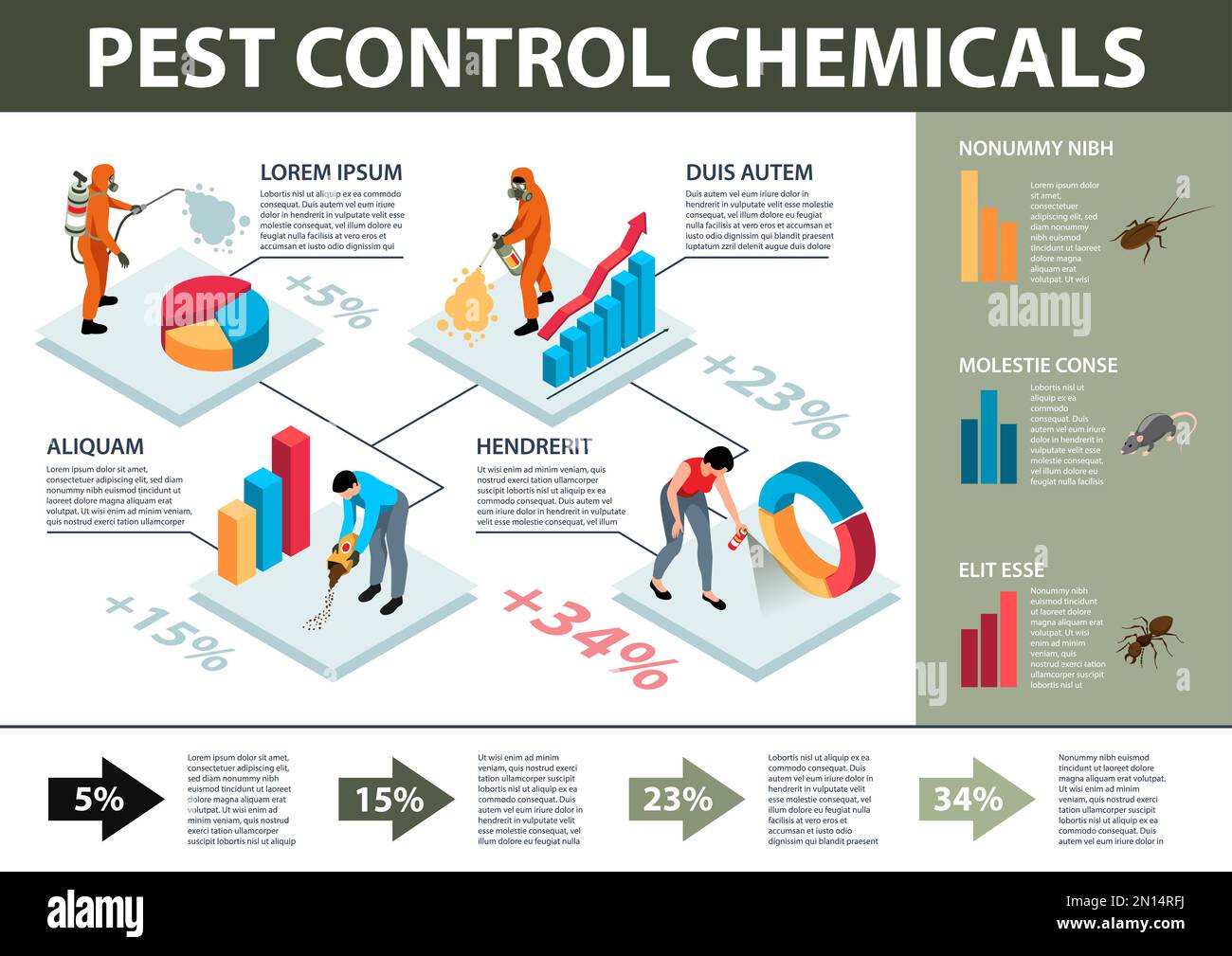 Pest control chemicals for home disinfection isometric infographics ...