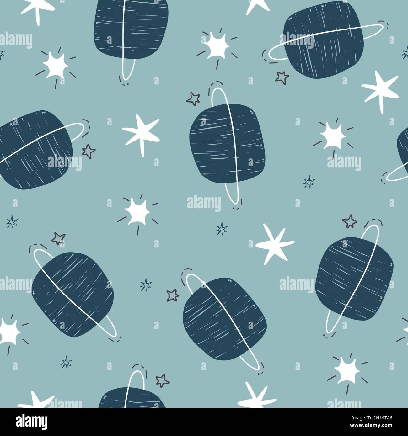 Seamless childish cosmic pattern with cute planets and stars in space ...