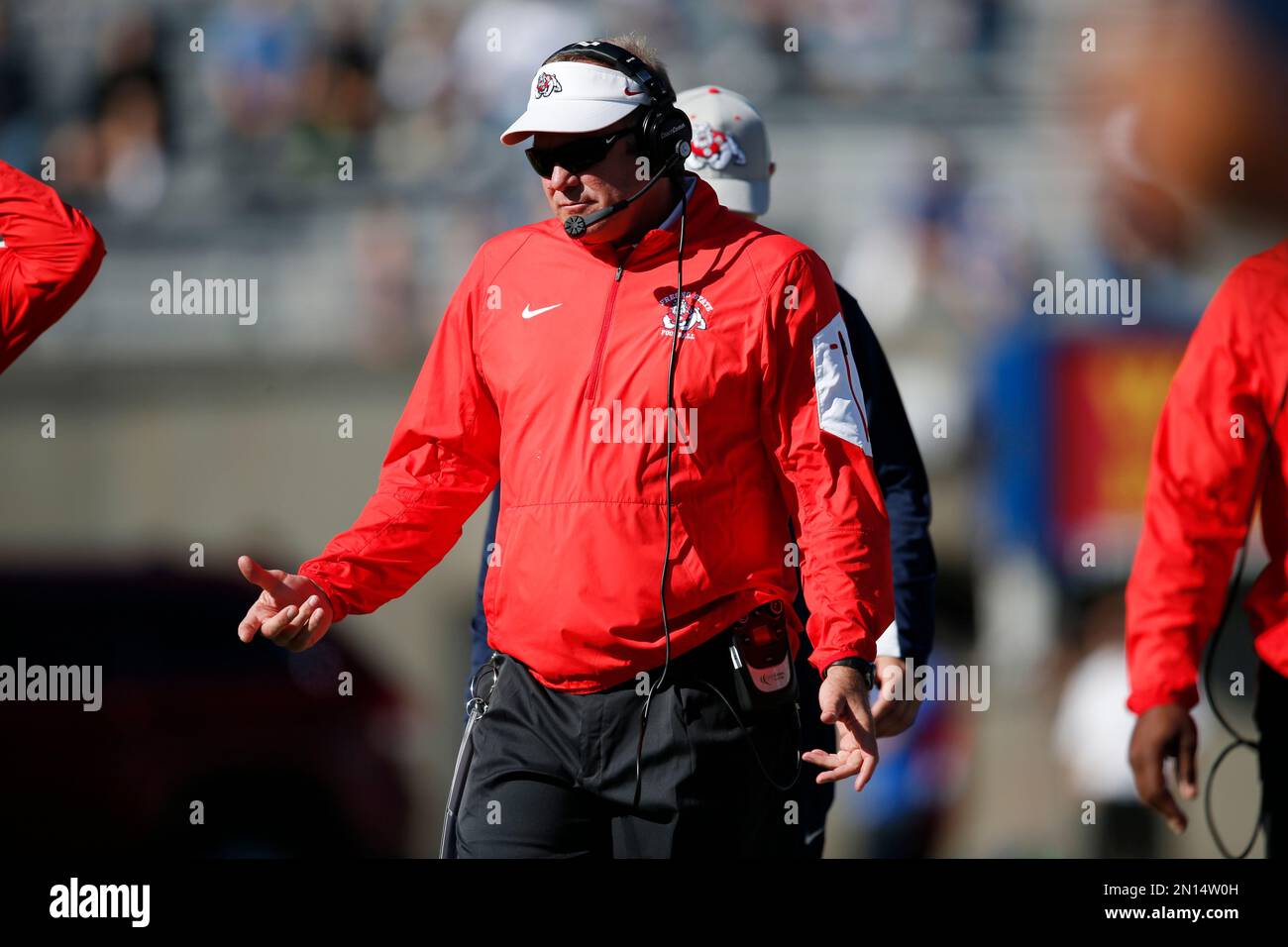 Fresno State Bulldogs head coach Tim DeRuyter looks on against Air ...