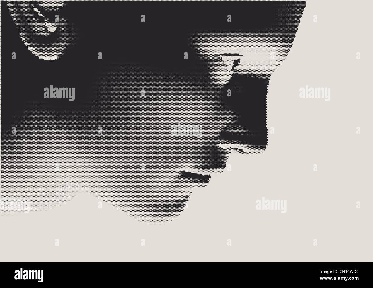 Abstract man head made from dots. Side view of dotted face background ...