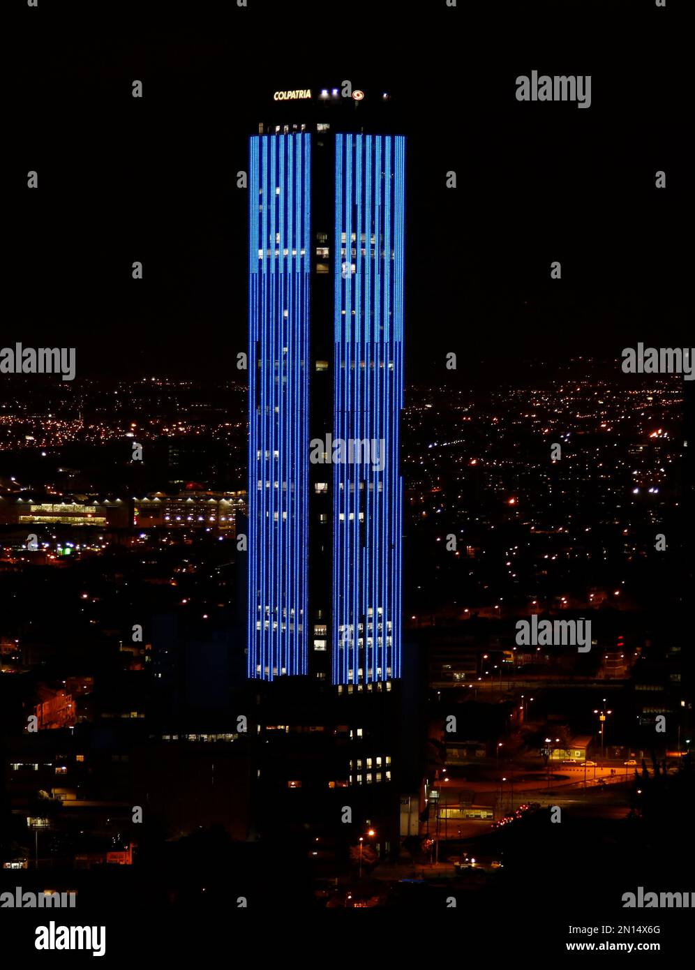 The Colpatria Tower is lit in blue to mark the 70th anniversary of the ...