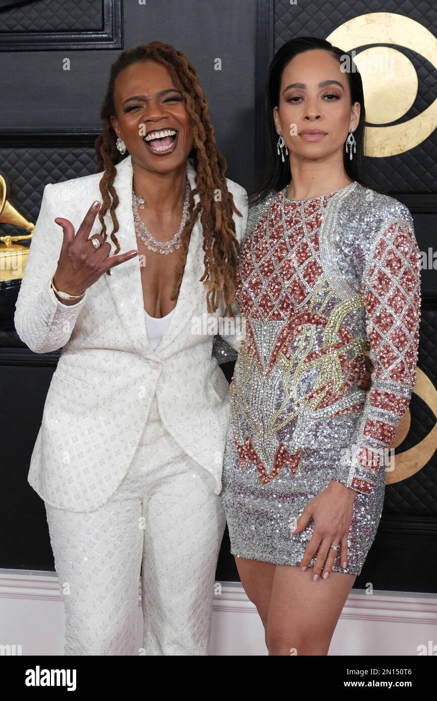 Divinity Roxx, left, and Yani Marin arrive at the 65th annual Grammy ...