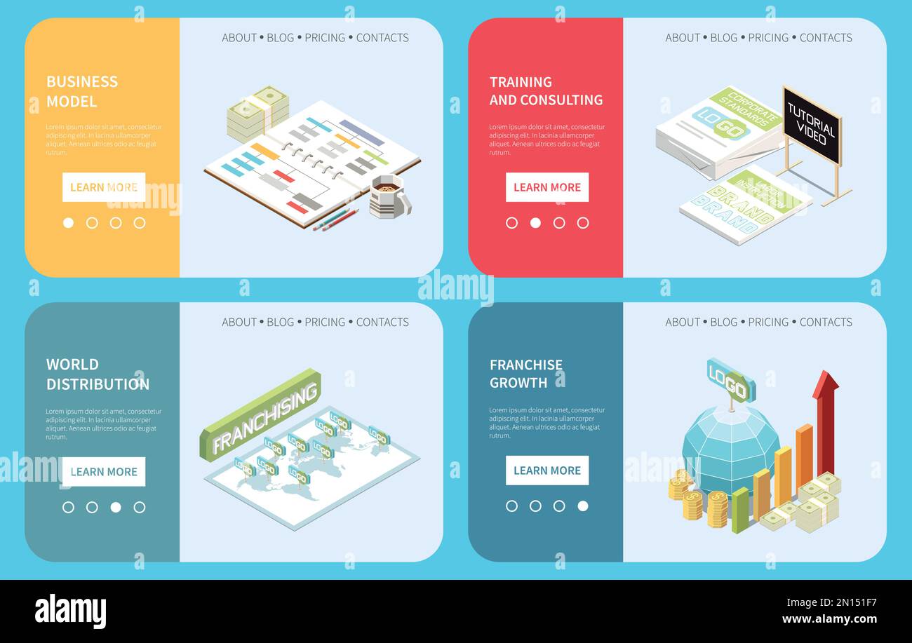 Franchising landing pages set providing information about business ...