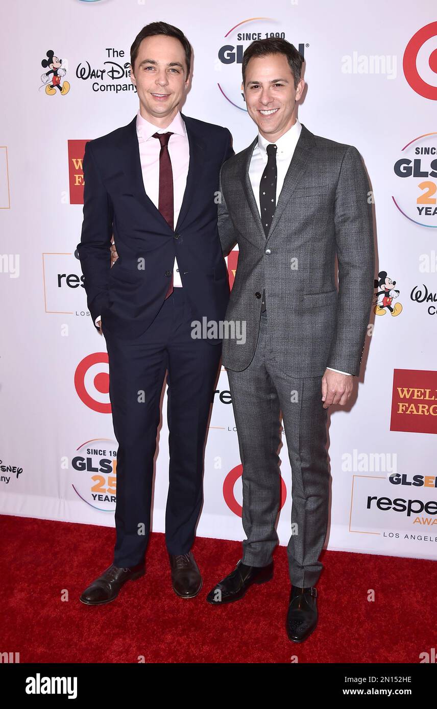 Jim Parsons and Todd Spiewak arrive at the 2015 GLSEN Respect Awards on ...