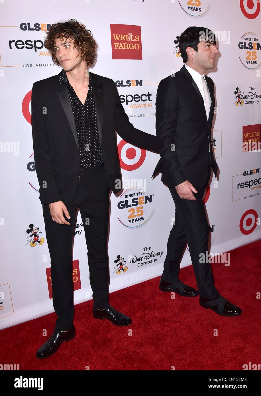 Miles McMillan and Zachary Quinto arrive at the 2015 GLSEN Respect ...