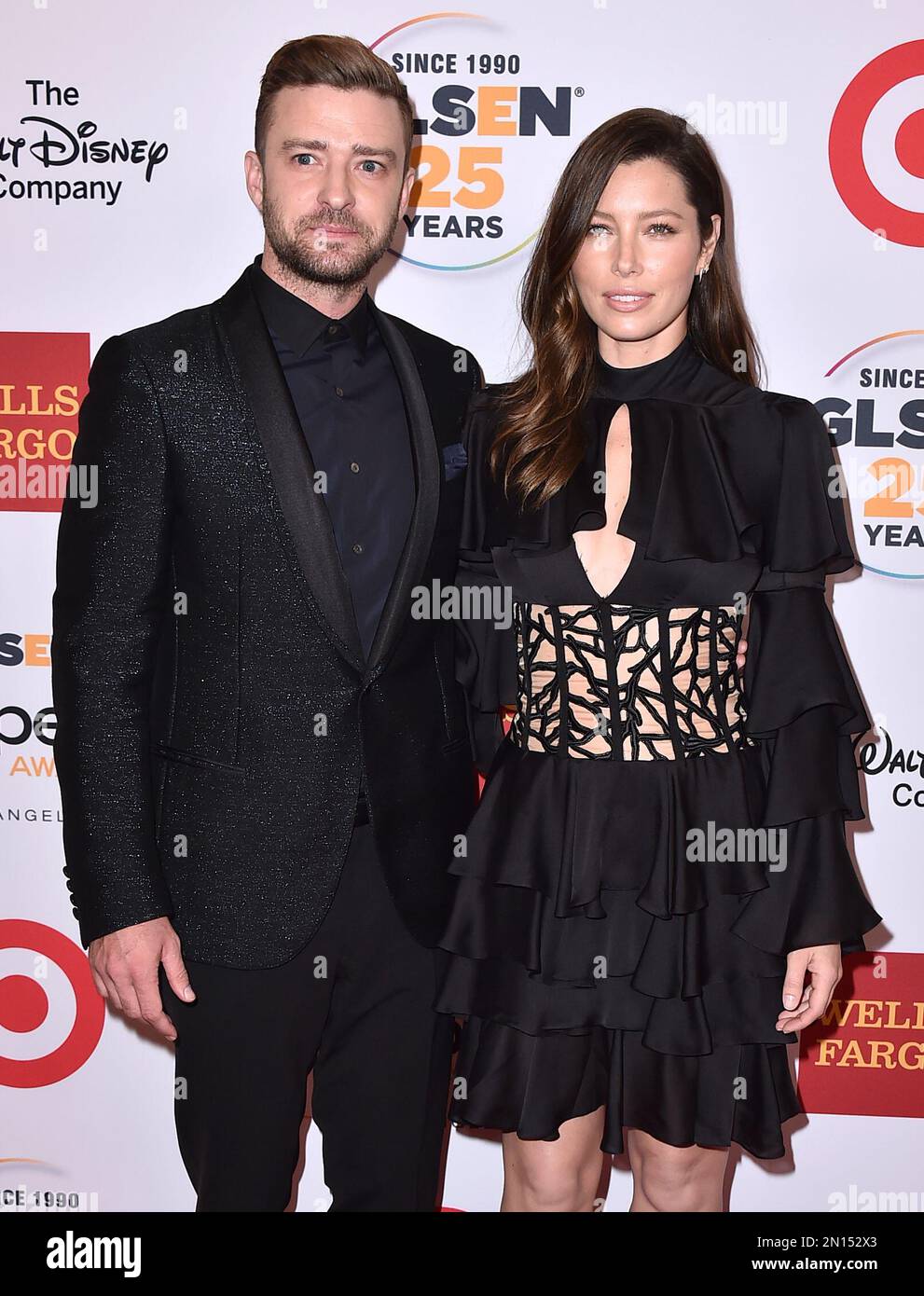 Jessica Biel and husband Justin Timberlake arrive at the 2015 GLSEN Respect Awards on Friday ...
