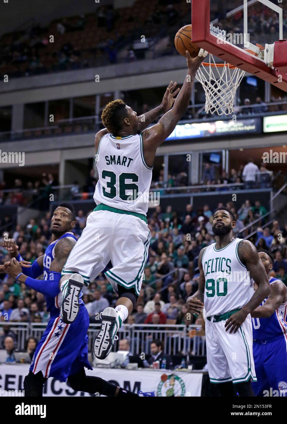 Boston Celtics guard Marcus Smart (36) drives to the basket during the ...
