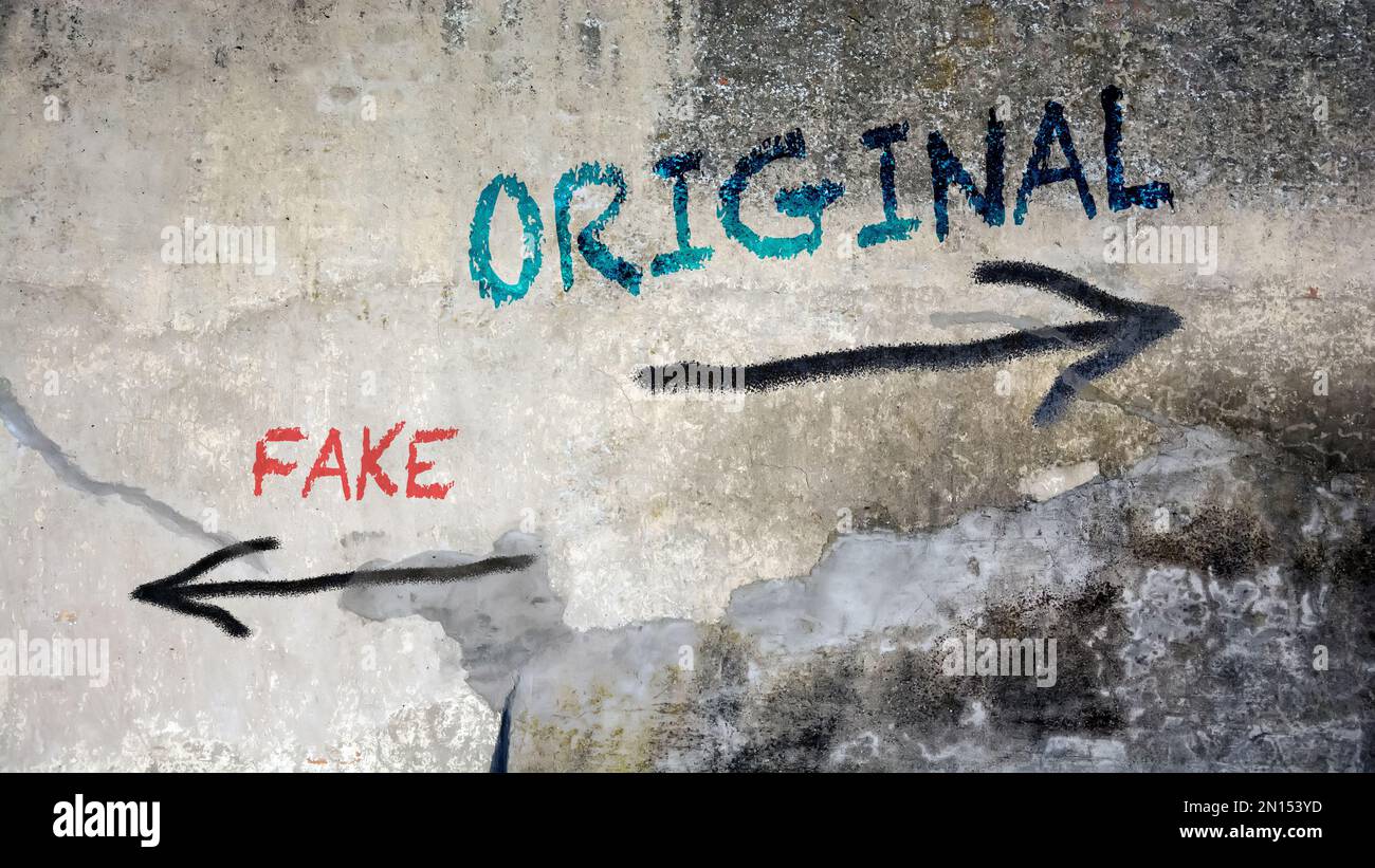 Street Sign the Direction Way to Original versus Fake Stock Photo - Alamy
