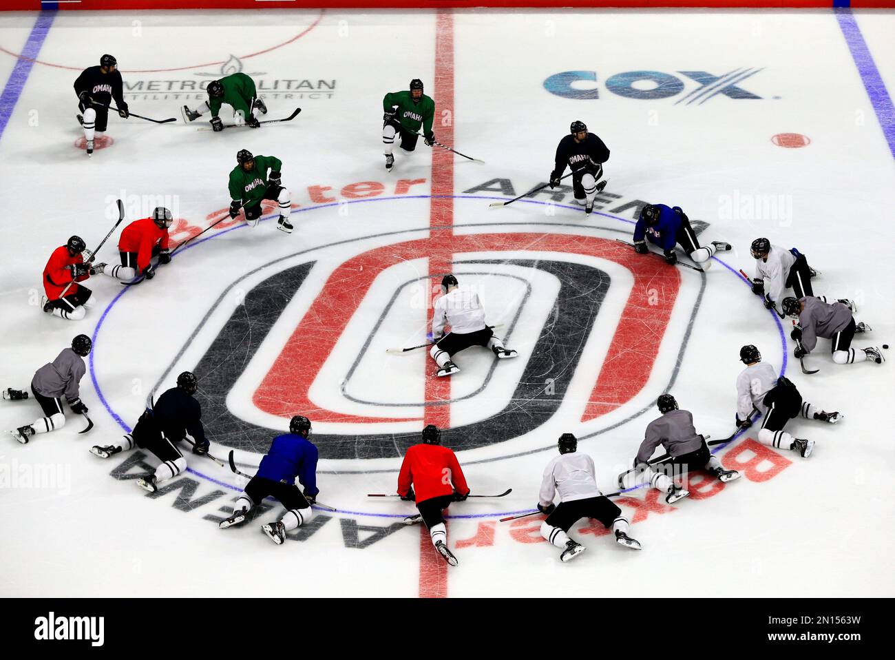 In this Oct. 6, 2015 photo, the Nebraska-Omaha NCAA college hockey team ...