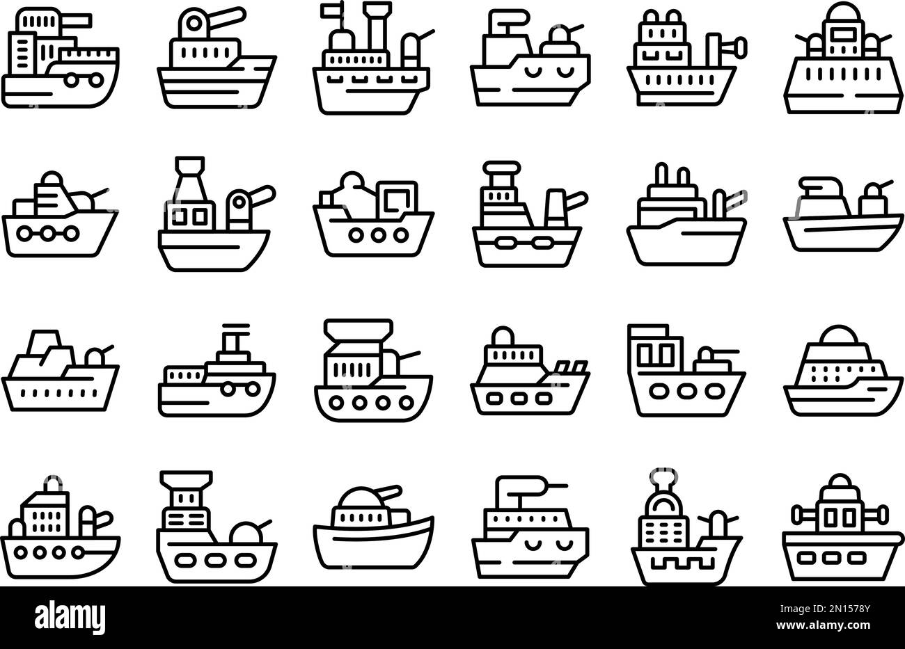 Warship icons set outline vector. Aircraft carrier. War boat Stock ...