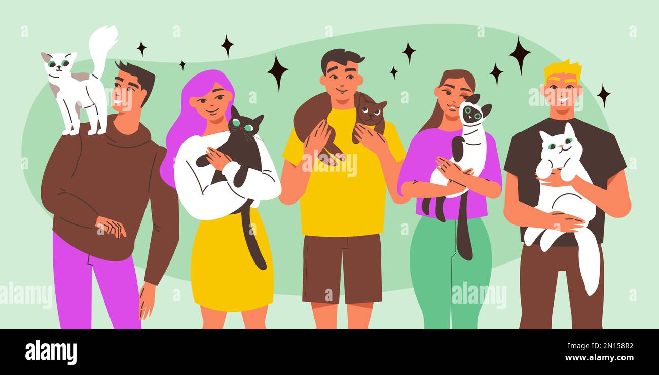 Cats lovers background with embrace and care symbols flat vector ...