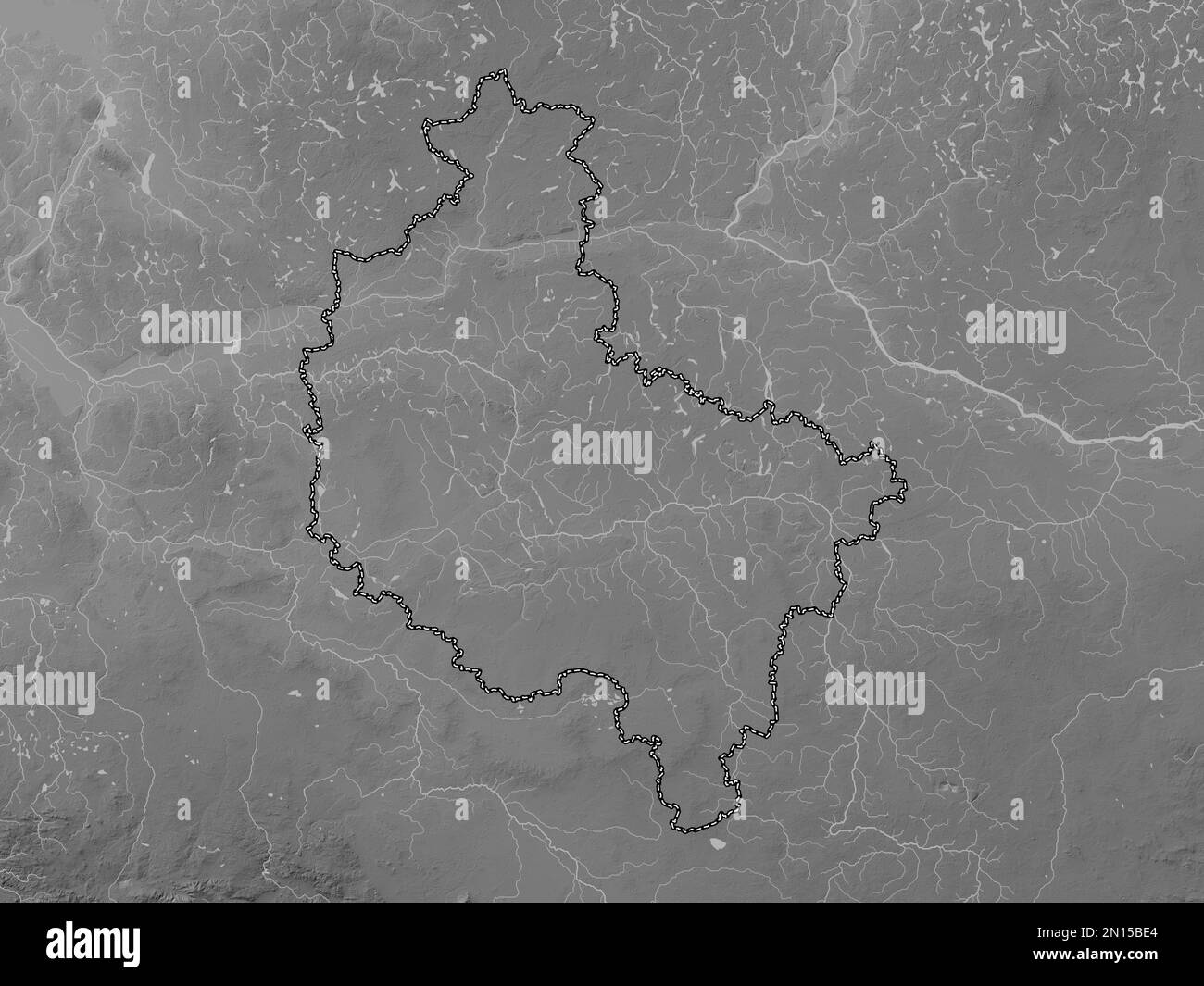 Wielkopolskie, voivodeship|province of Poland. Grayscale elevation map with lakes and rivers ...