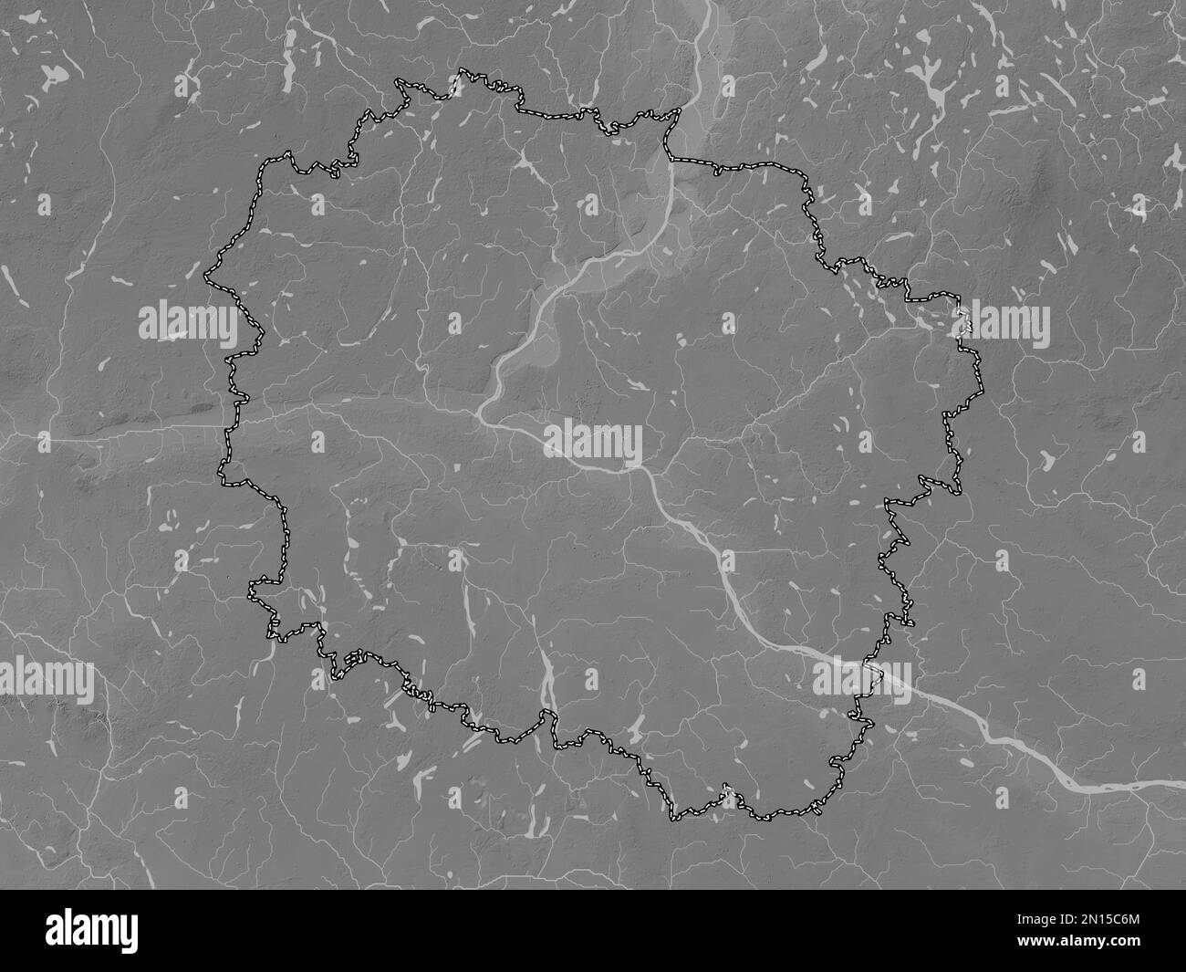 Kujawsko-Pomorskie, voivodeship|province of Poland. Grayscale elevation map with lakes and ...
