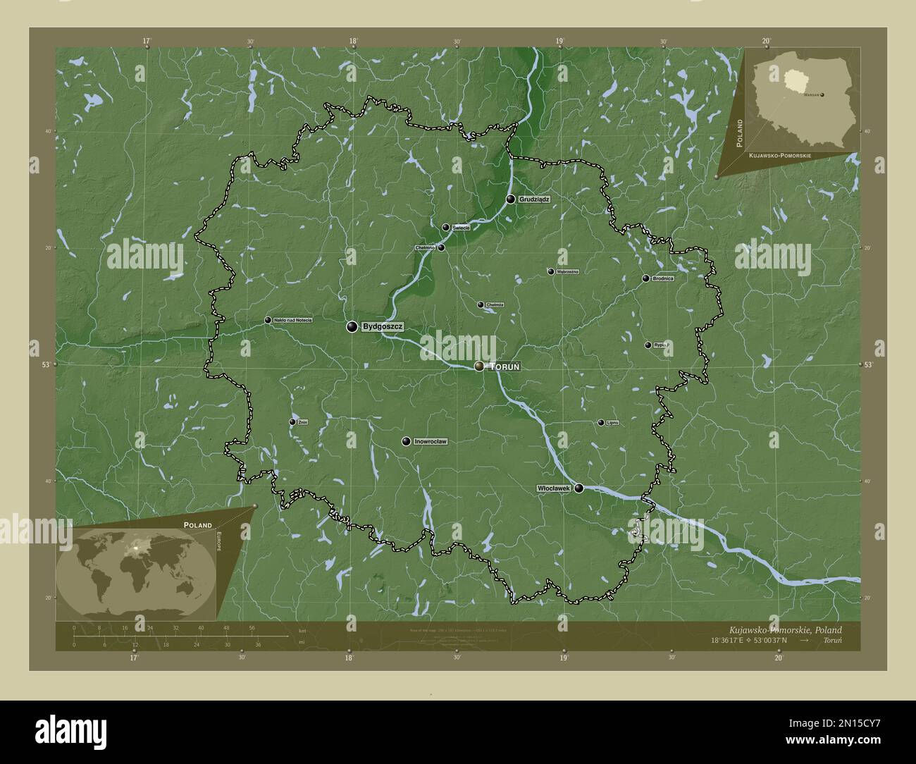 Kujawsko-Pomorskie, voivodeship|province of Poland. Elevation map ...