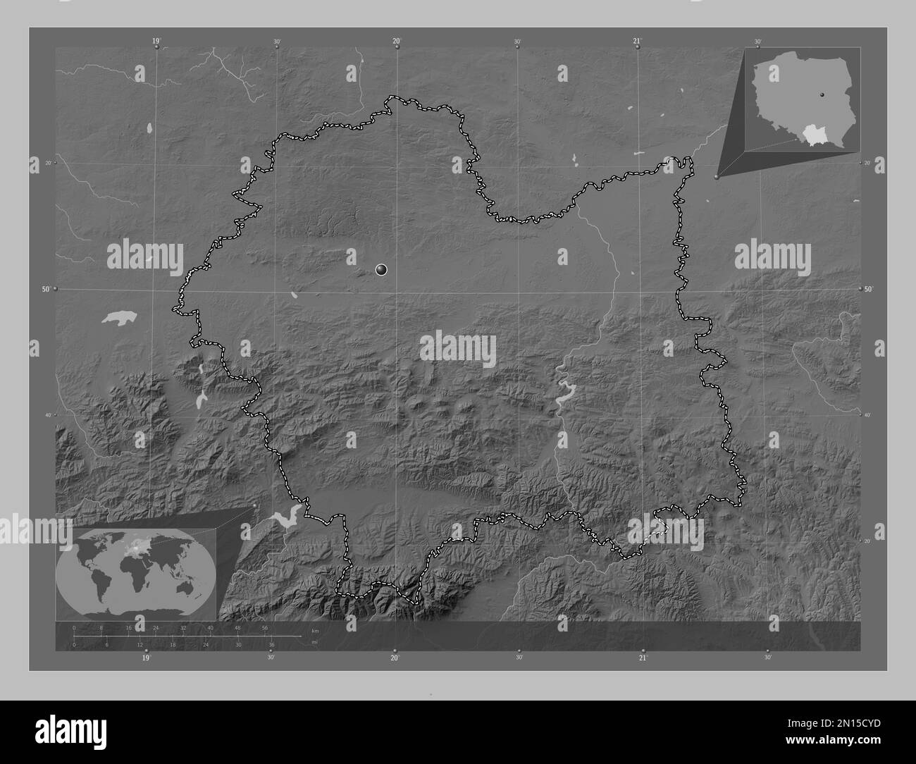 Malopolskie, voivodeship|province of Poland. Grayscale elevation map ...